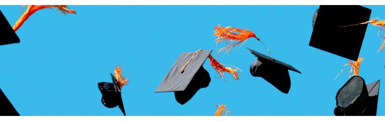 Renishaw orange graduation caps banner
