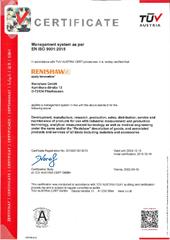 Product quality statement: Certificate - Renishaw GmbH ISO 9001:2015