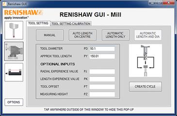 Automatic length and diameter contact tool setting: Okuma mill GUI